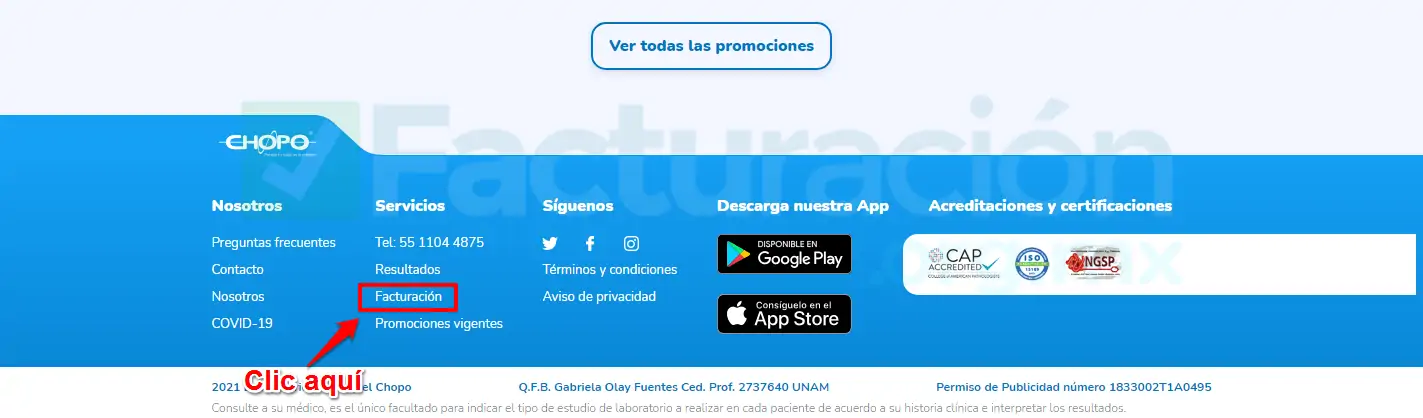 Laboratorios CHOPO Facturación –Factura en línea de análisis
