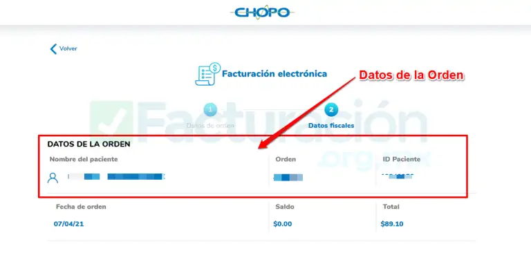 Laboratorios CHOPO Facturación –Factura en línea de análisis