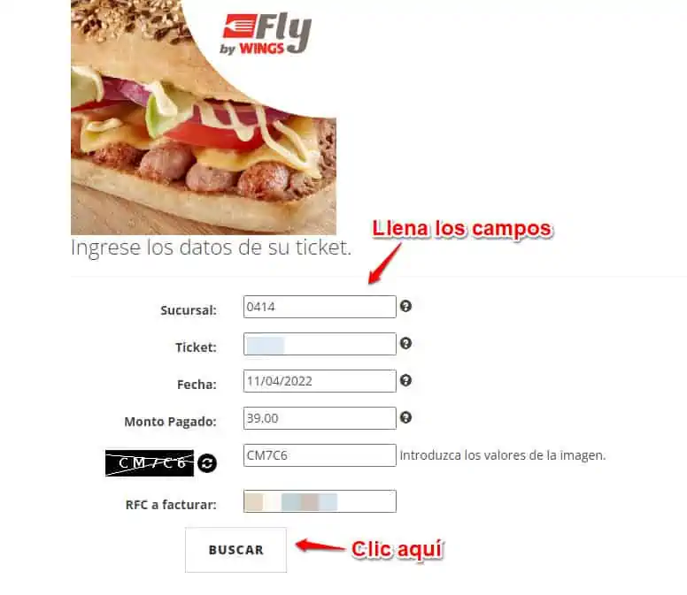 Fly by Wings facturación en línea de consumos