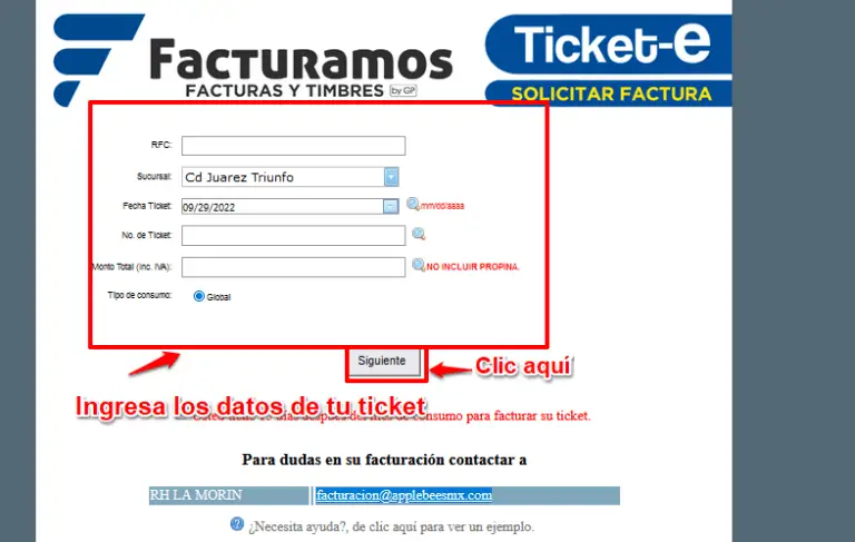 Applebees Facturación. Guía de facturación